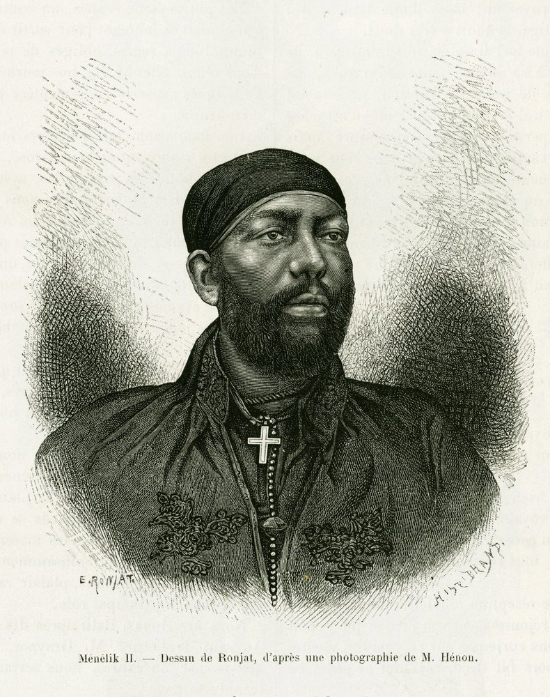 Portrait of Prince Menelik II of Ethiopia (1844-1913). Engraving by ...