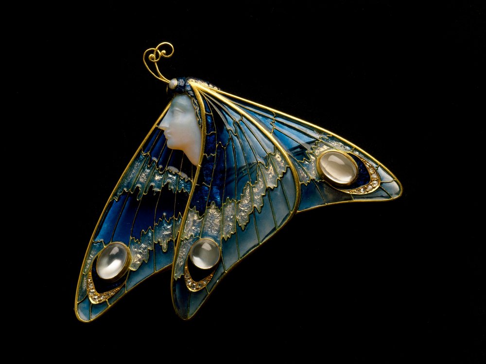 Art Nouveau: gold brooch, translucent enamel, opal, moonstone and ...