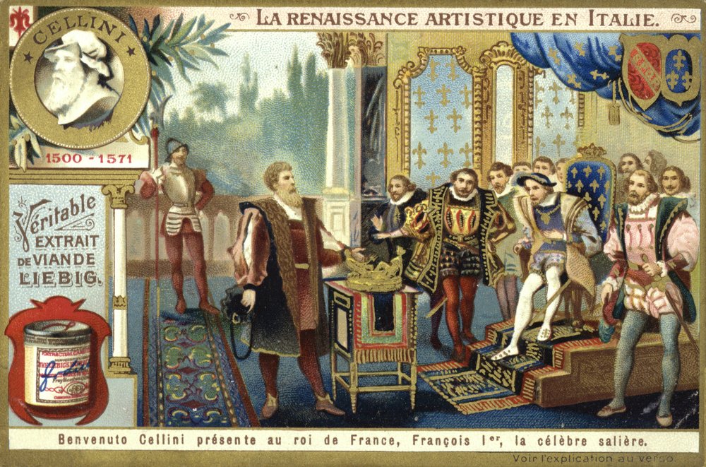 Benvenuto Cellini presenting his salt cellar to King Francis I of France