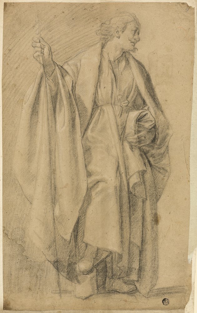 Standing Draped Male Figure, Holding Staff