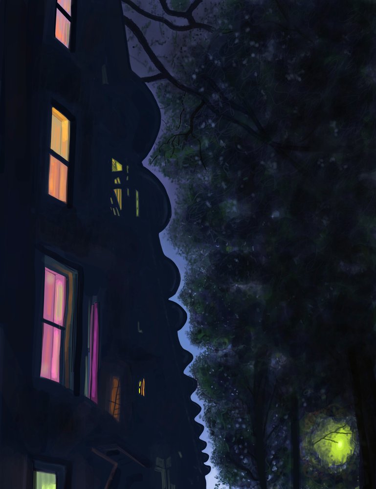 Building Tops At Night, Brooklyn by Evan Sklar