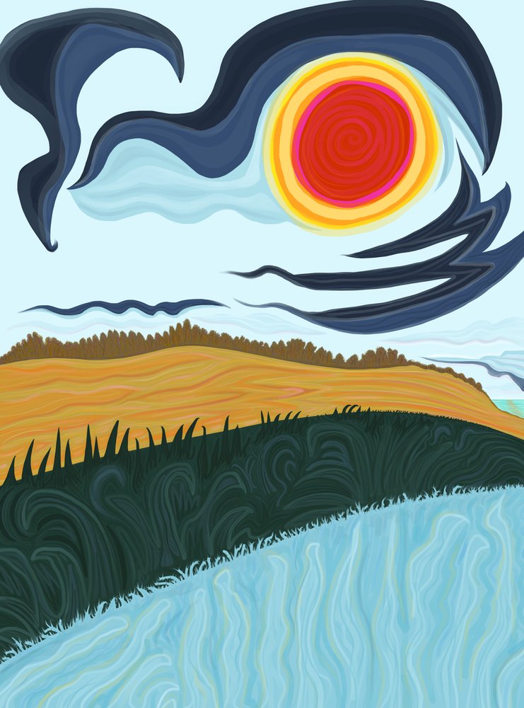 Field, Grass and Sky on Sea Coast by Evan Sklar