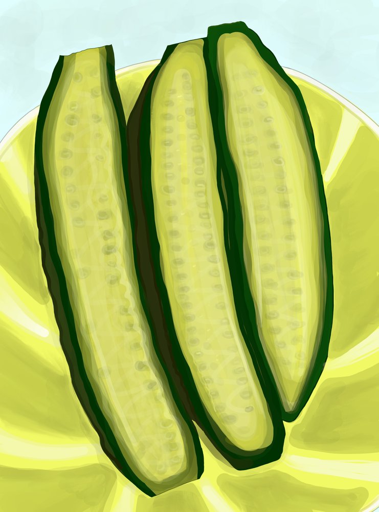 Sliced Cucumbers On Plate by Evan Sklar: Fine art print