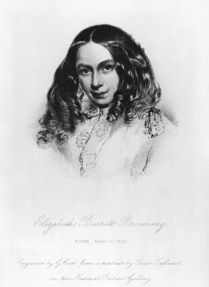 Portrait of Elizabeth Barrett Browning in 1859, engraved by G. Cook