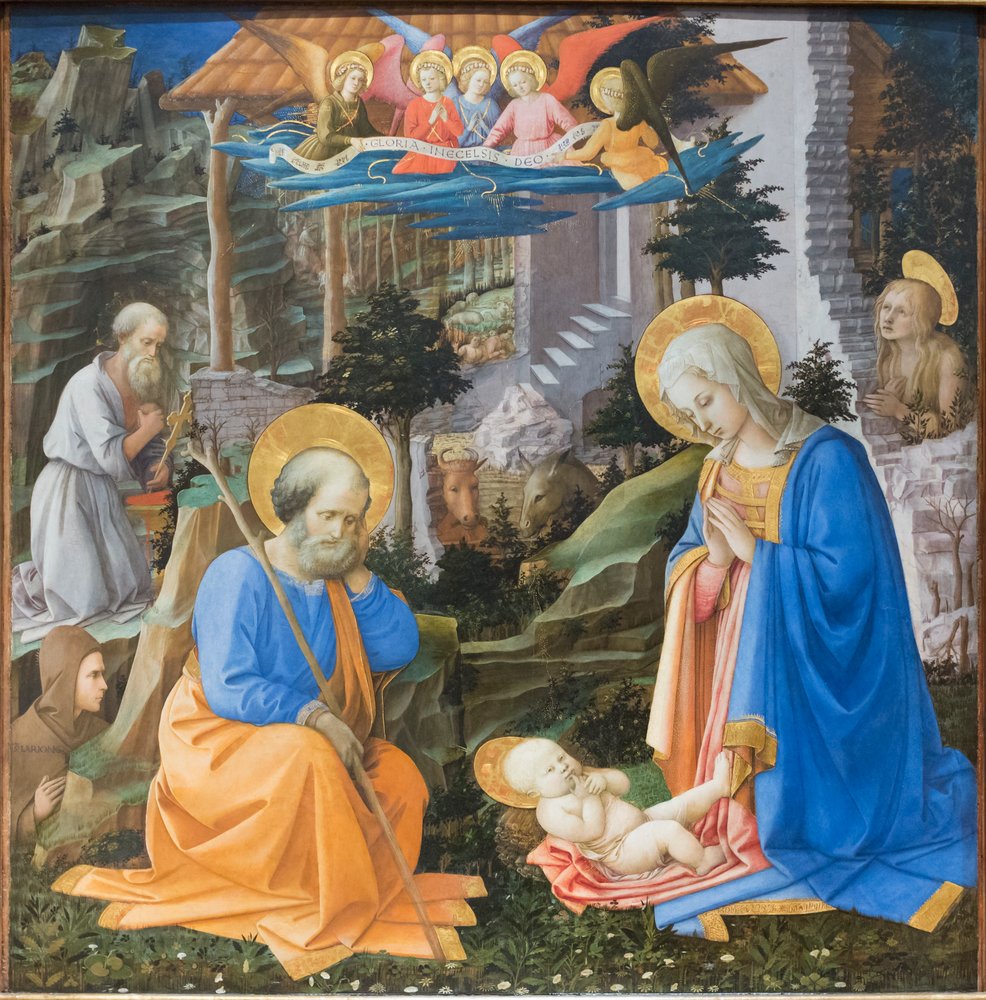Adoration of the Christ Child with saints and angels