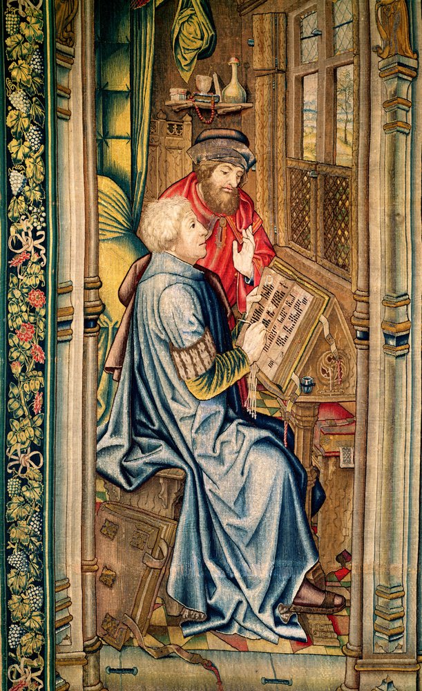 A Scribe Writing an Account, (detail) by Flemish School