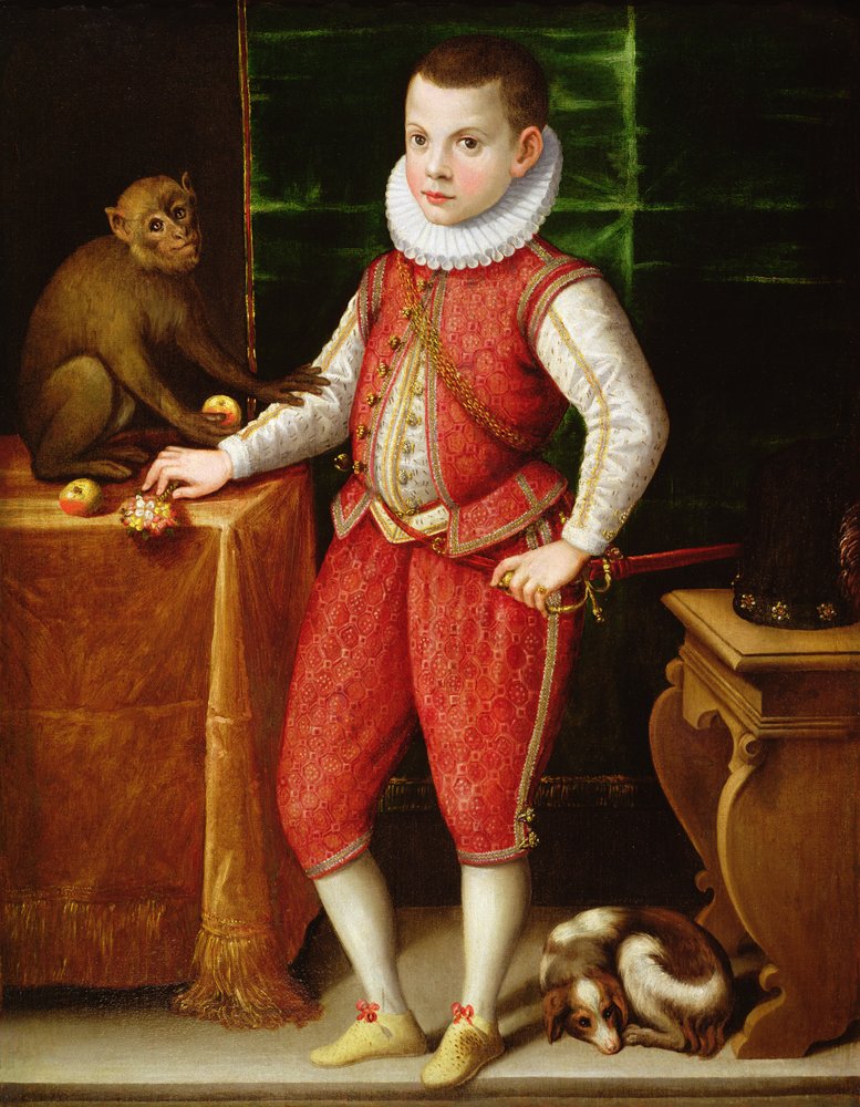 Portrait of a Young Nobleman with a Monkey and a Dog