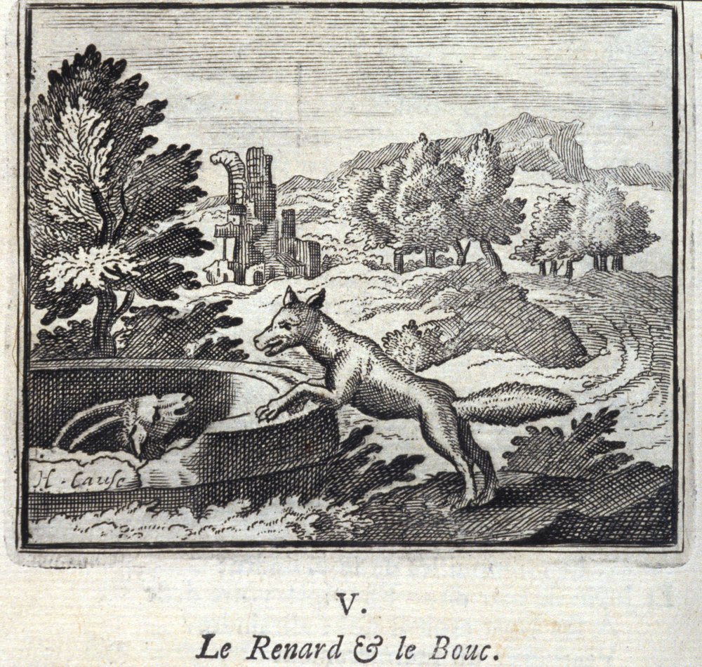The Fox and the Goat. Fables by Jean de La Fontaine. Illustration by ...