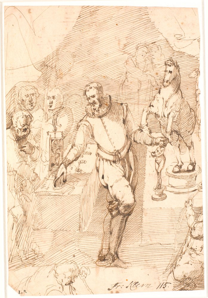 Standing Man in 16th Century Costume, in a Room, Between Two Tables ...