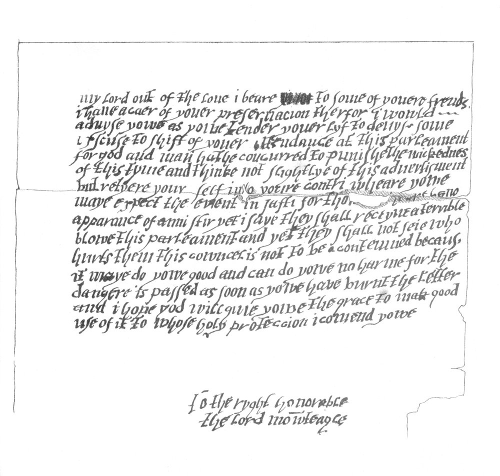 Letter to Lord Monteagle which led to the discovery of The Gunpowder Plot