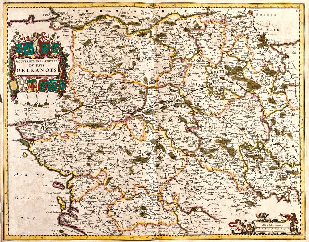 Map of the general government of the Orlean country, France