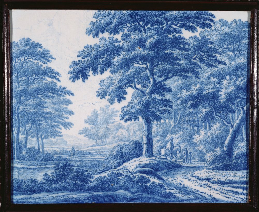 A very rare Dutch Delft blue and white rectangular plaque, depicting ...