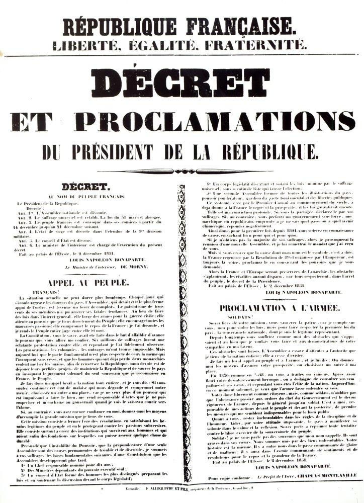 Decree and Proclamation by Louis Napoleon Bonaparte III, President of ...