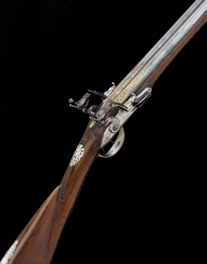 A Fine and Rare 20-Bore Silver-Mounted French D.B. Flintlock Sporting Gun
