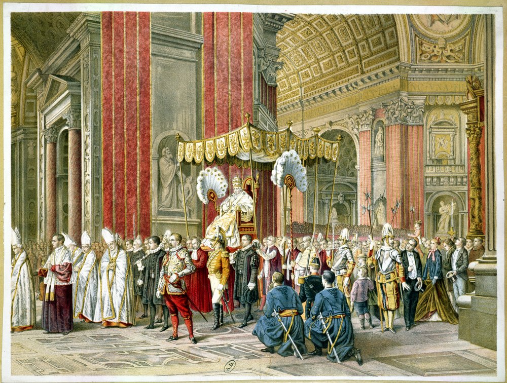Arrival of Pope Pius IX on the sedia gestatoria at the opening of the ...