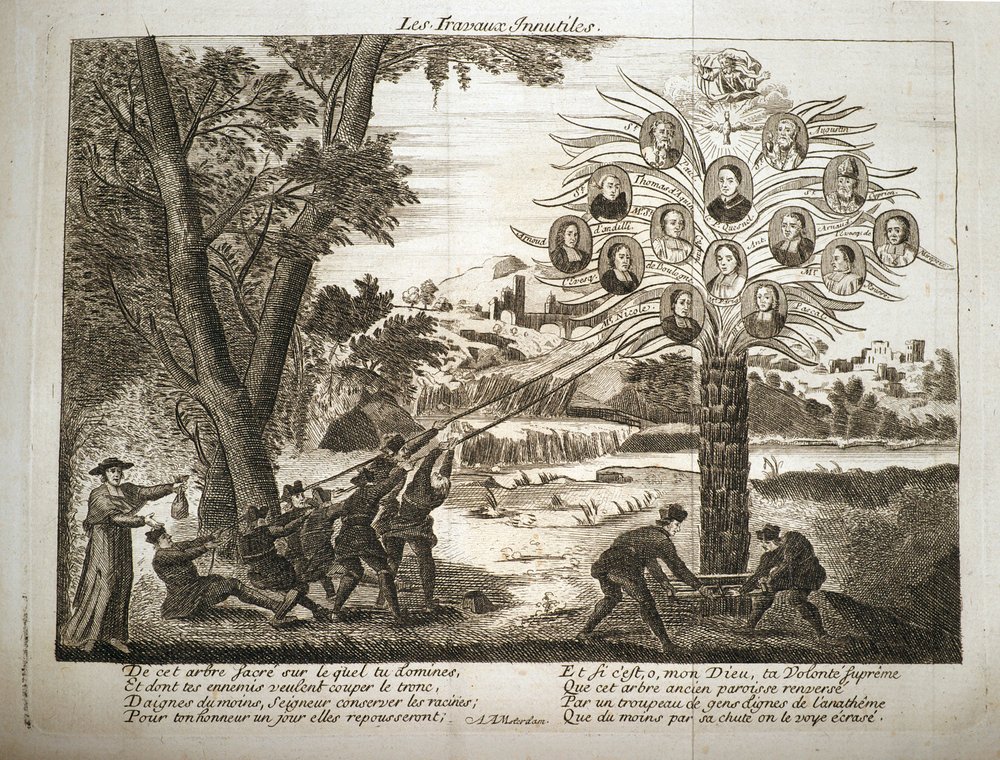 Cartoon depicting Jesuits trying to pull down the Tree of Jansenism