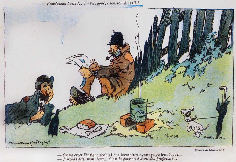 Cartoon depicting two tramps, from the April Fools Day edition of La ...