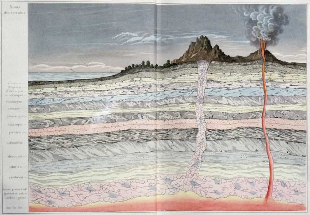 Cross-section of the earth's crust, frontispiece from L'Ecorce ...