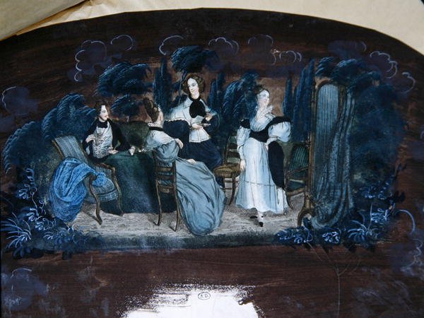 Design for the decoration of a fan depicting a tea party