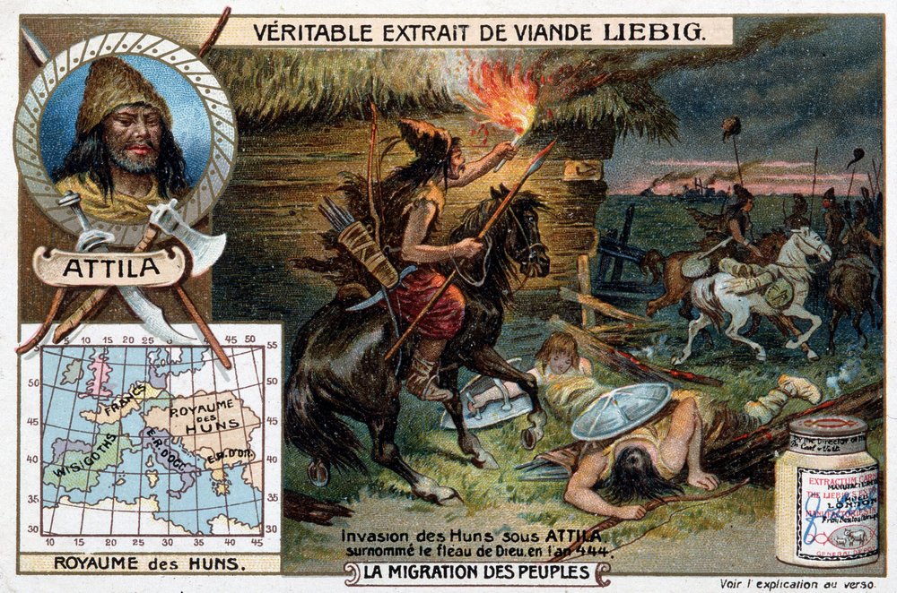 Invasion of the Huns Under Attila, Nicknamed the Scourge of God, in 444 ...