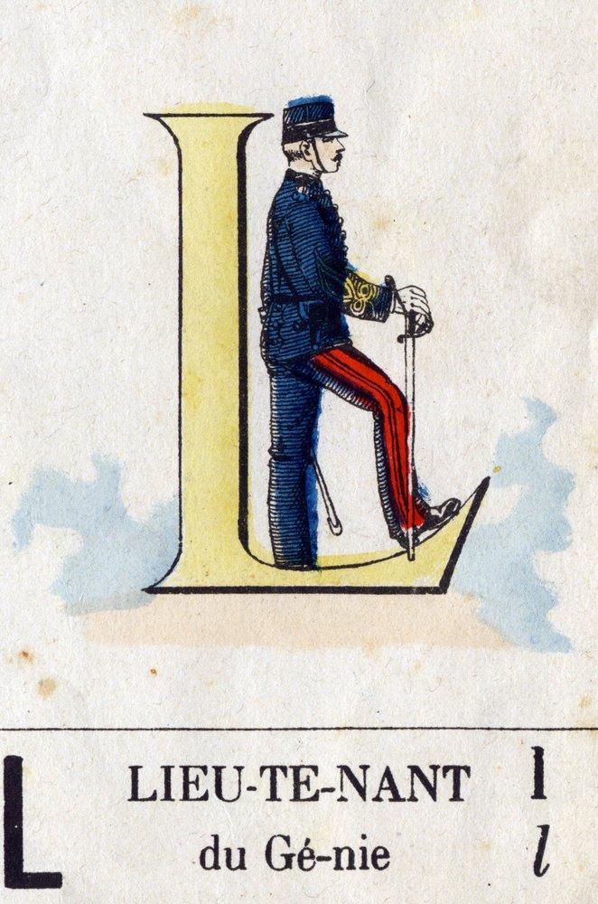 Letter L as lieutenant. Military alphabet. Imaging of Epinal, circa ...