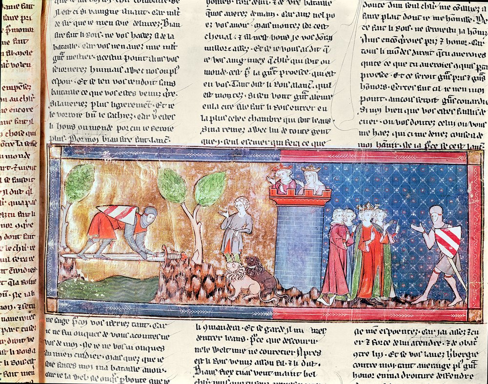 Lancelot proves his love of Guinevere by crossing a river bridged by a ...