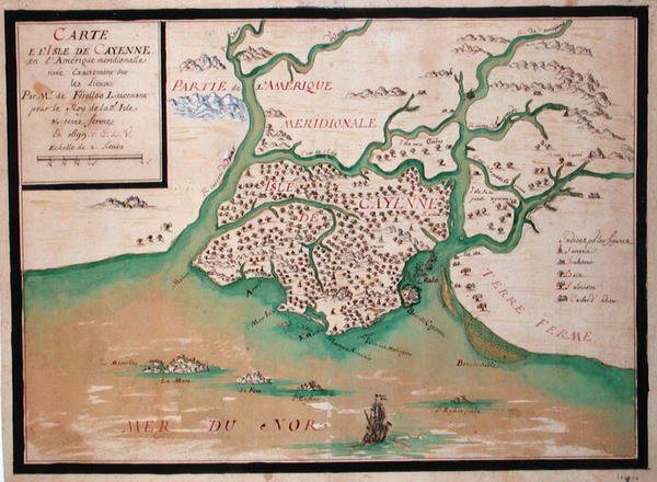 Map of the island of Cayenne, French Guyana by French School