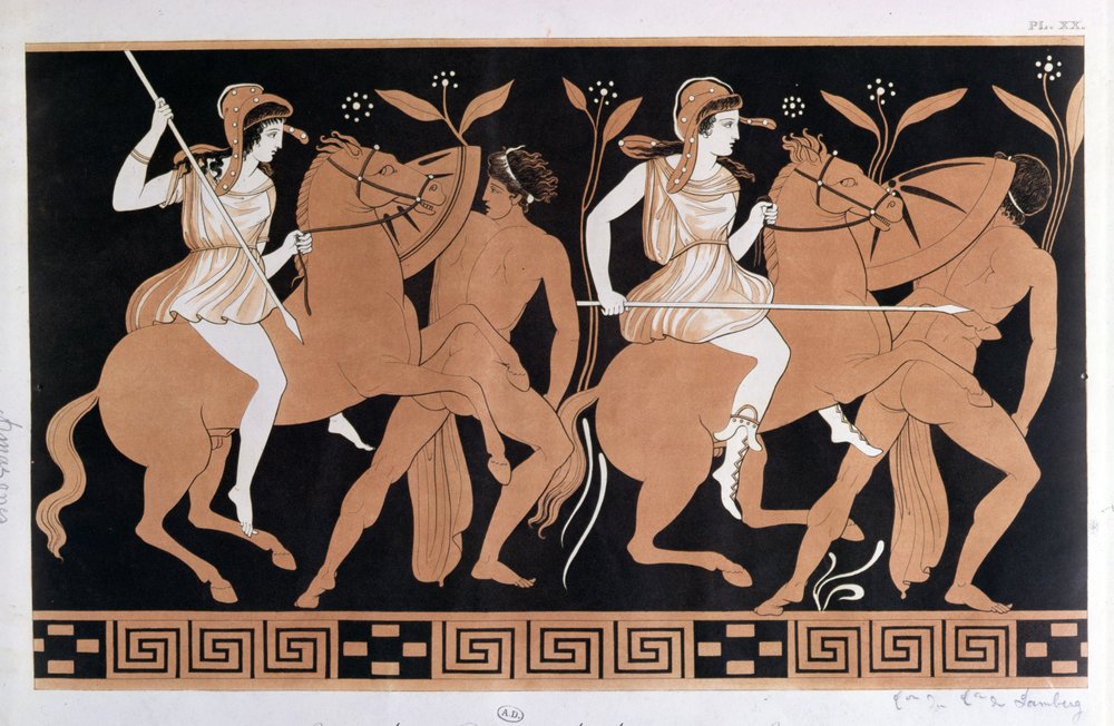 Men in Combat with Amazons Mounted on Horseback