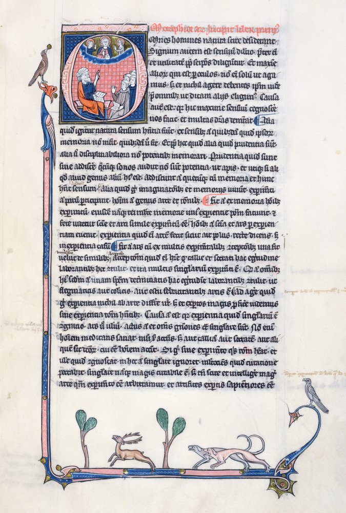 Historiated initial O depicting the ancient Greek philosopher Aristotle ...
