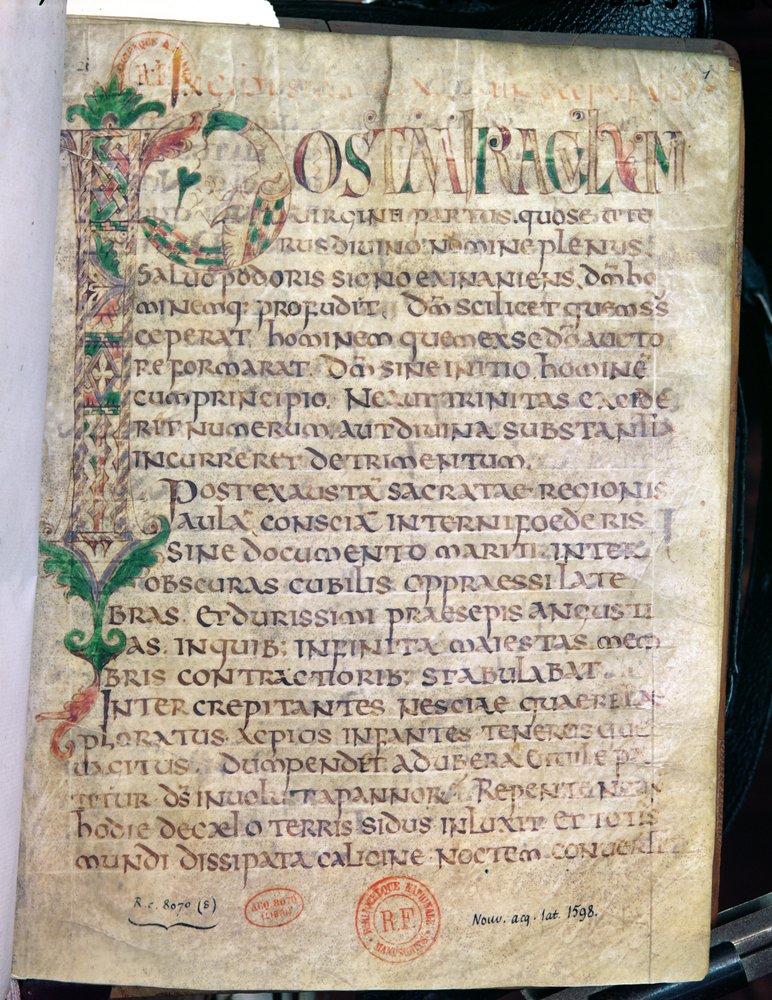 Zoomorphic historiated initial P, from a work by Saint Augustine (354-430)