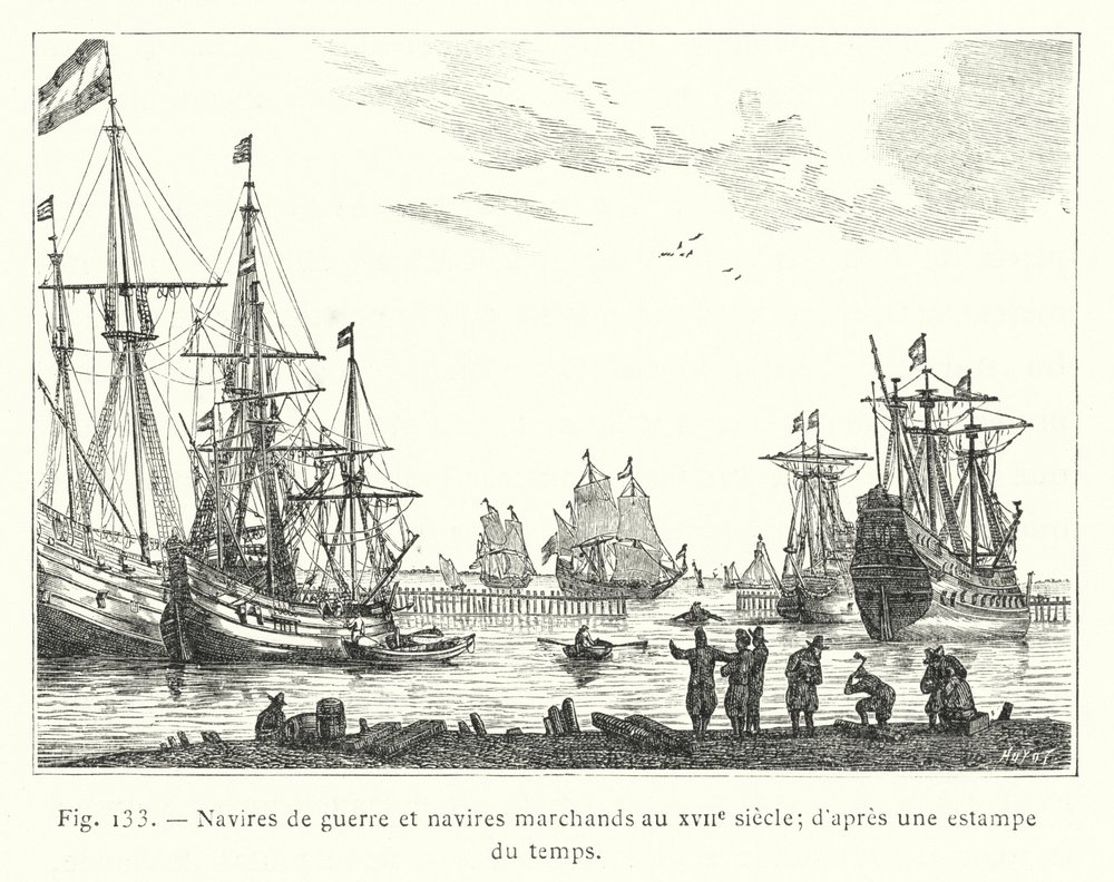 Warships and Merchant Ships in the 17th Century; after a Print of the Time