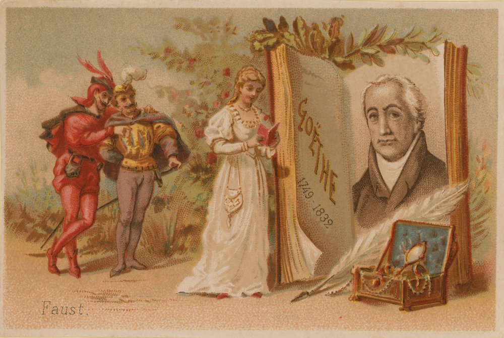 Portrait of Goethe and scene from Faust by French School