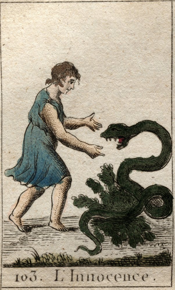 Representation of Innocence as a Child Feeding a Dangerous Snake. From ...