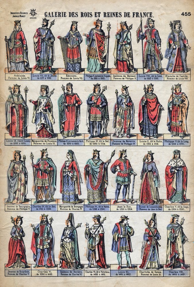 Representation of kings and queens of France from the Capetian dynasty ...