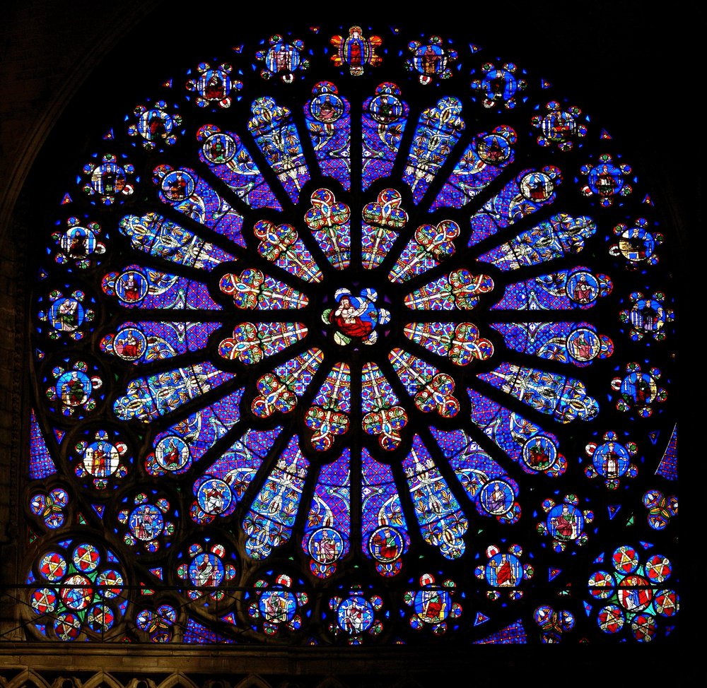 Rose window with nineteenth-century glass after a medieval design