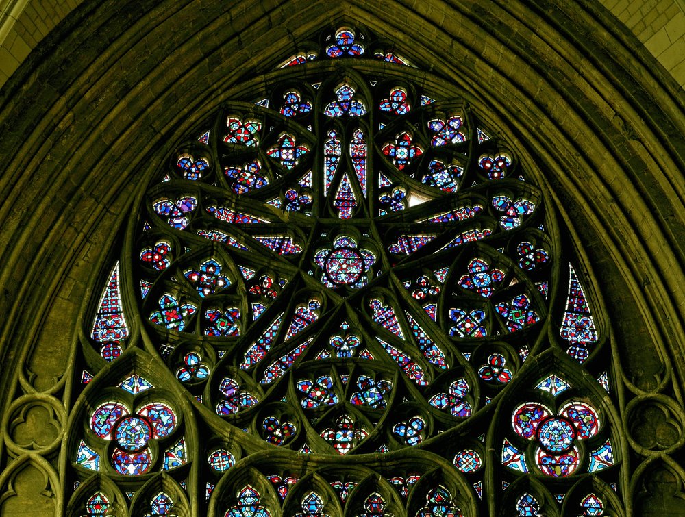 Rose window with nineteenth-century glass after a medieval design