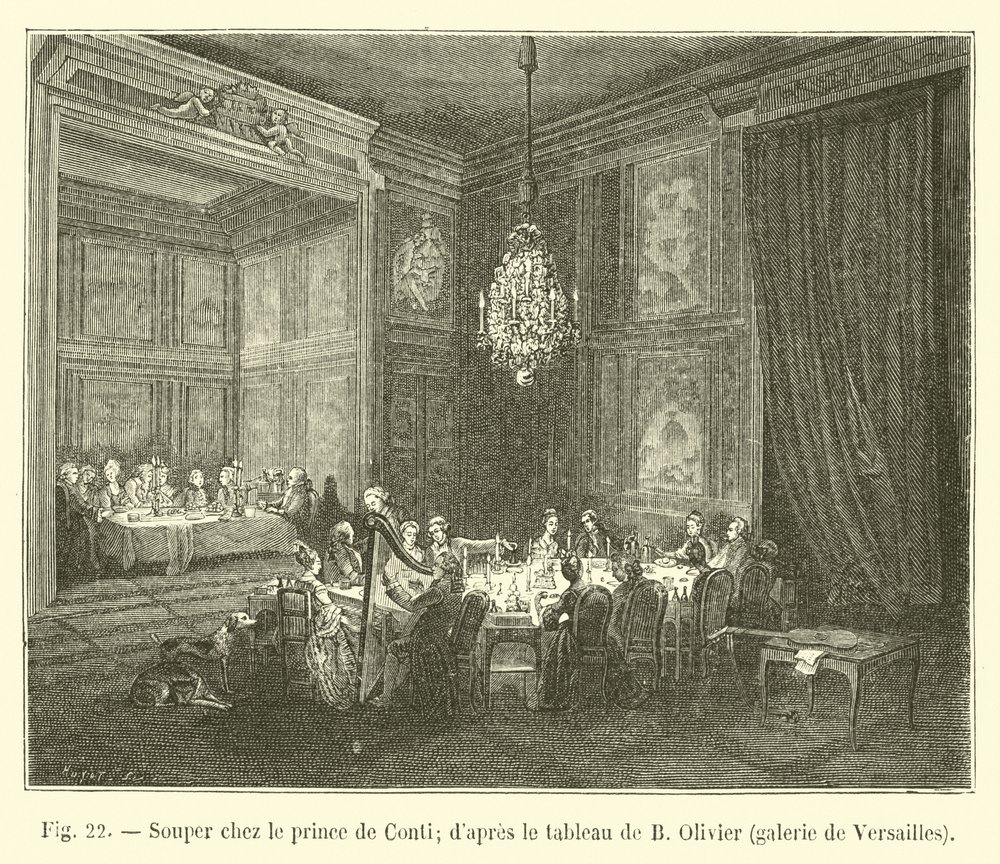 Supper at the Prince of Conti's; after the painting by B. Olivier ...