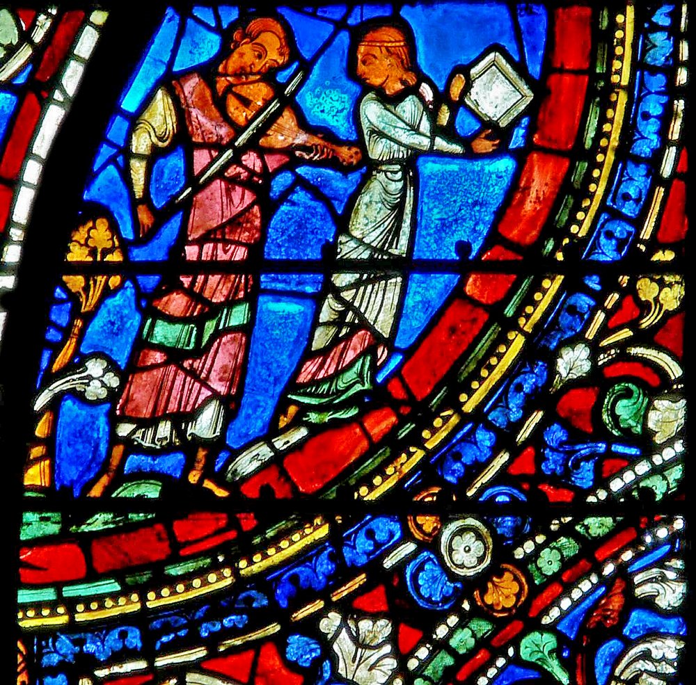 The Prodigal Son window: musicians at the feast
