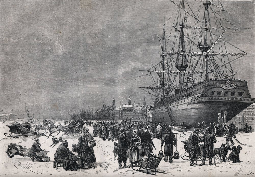 The Prussian ship Teutonia in the port of Hamburg, Germany. French ...