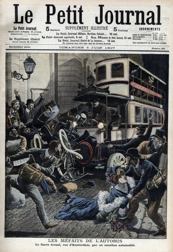 The misdeeds of the bus: a fiacre crushed by a bus in Paris street of ...