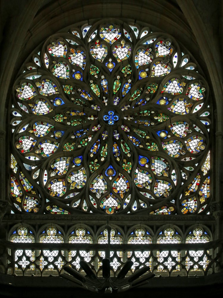 Window S rose depicting the south rose window, built in the early C16 ...