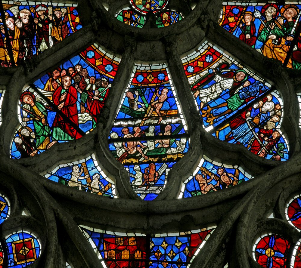 Window depicting scenes from the Last Judgement