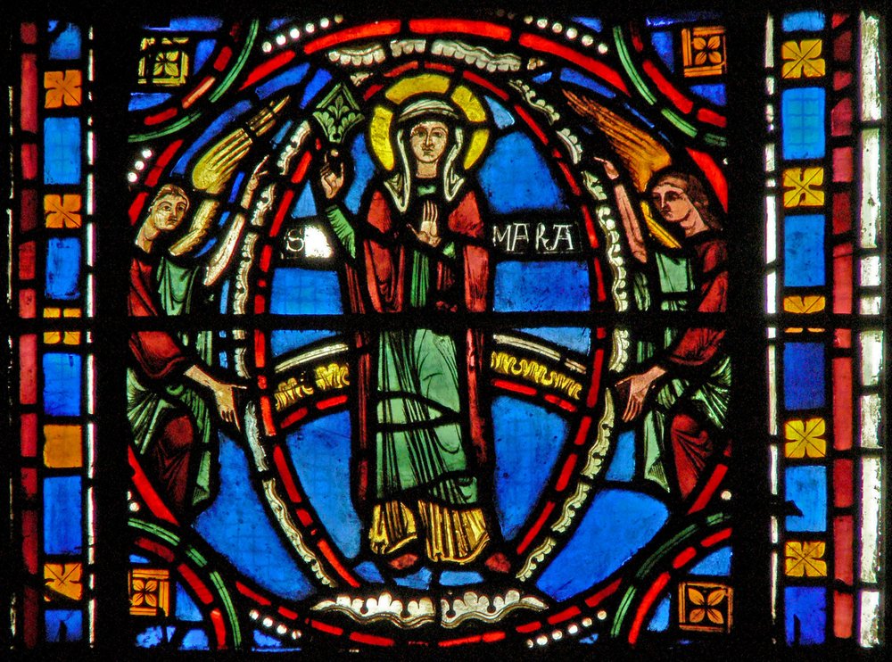 Window s2-C depicting the Assumption of the Virgin Mary