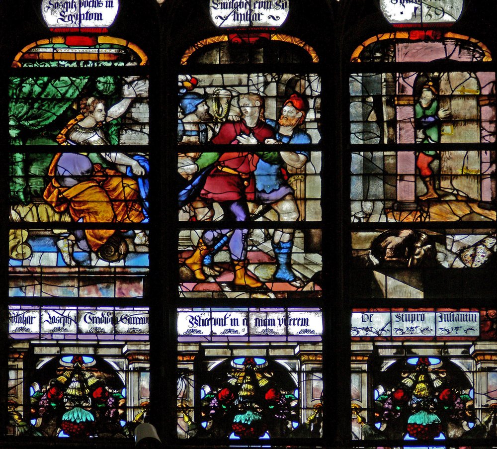 Window depicting Joseph is accused by Potiphar's wife and arrested