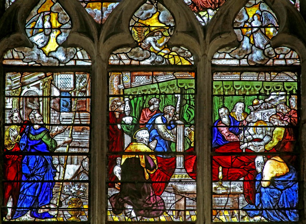 Window depicting the Death of the Virgin Mary