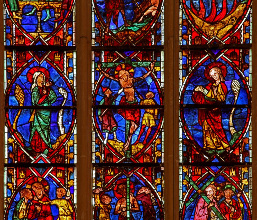 Window depicting the Crucifixion with Mary and John