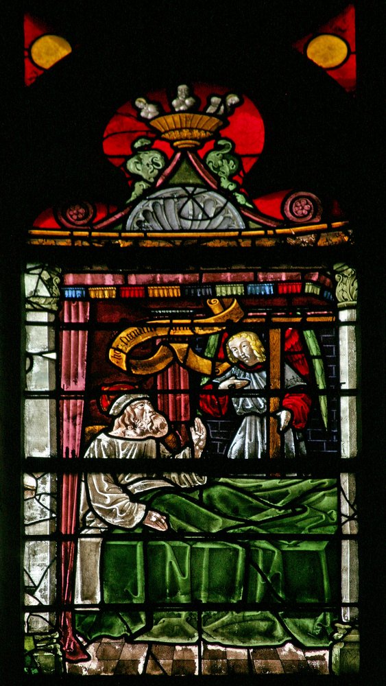 Window depicting Constantine's revelation on his deathbed