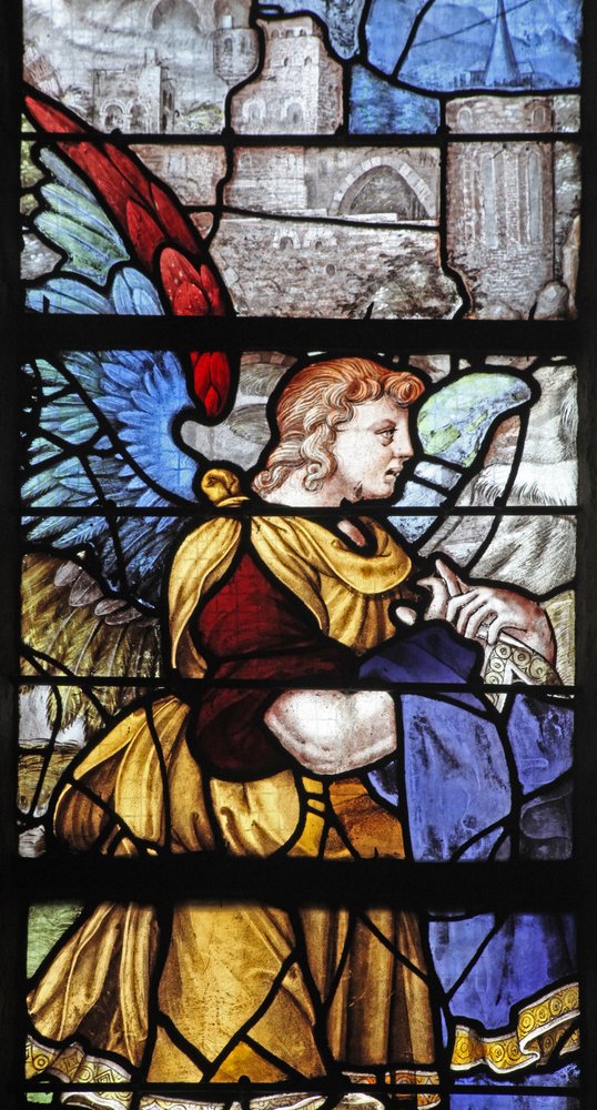 Window depicting the angel holding Christ's robe at the Baptism in Jordan
