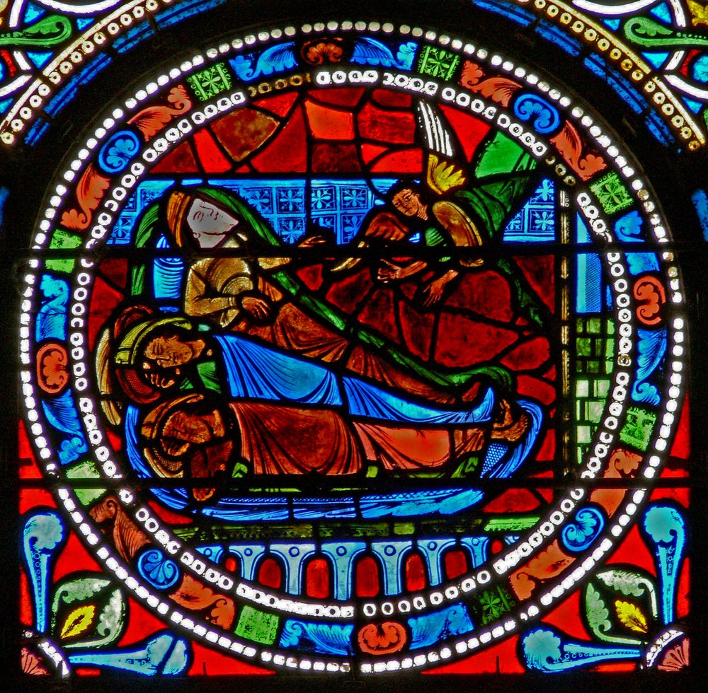 Window wXVII depicting the Magi are warned in a dream