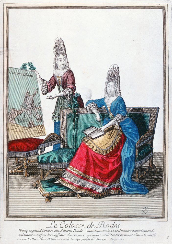 Lady showing a picture of the Colossus of Rhodes